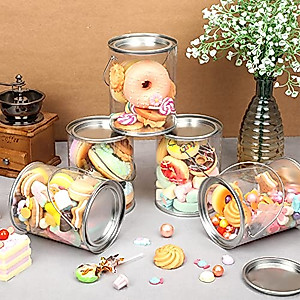 Clear Paint Cans Paint Bucket with Metal Lids and Handle Decorative Clear Plastic Bucket Storage Paint Can Plastic Paint Can Containers (12 Pack, 5 Inch Tall)