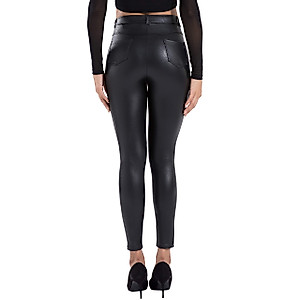 Tagoo Faux Leather Leggings for Women High Waisted Pleather Pants Black Stretch Tights with Pockets
