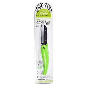 Seki Japan Folding Fruit Knife, Small Peeling Knife, 3.3-inch stainless steel blade with green plactic handle, for kitchen and outdoor