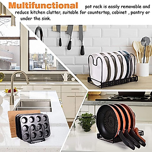 Pot and Pan Organizer Rack For Cabinet, Expandable Pot Organizer Rack - Pans Pots Lid Organizer For Kitchen Cabinet Pantry Bakeware Pot and Pan Rack Holder with 10 Adjustable Compartments