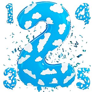 Toy Cartoon Story Balloons Toy Cartoon Story Birthday Party Supplies Decorations Gaint 40 Inch Mylar Foil Blue Sky Cloud Number 2 Balloons for Garland Arch Kit Kids 2nd Baby Shower Farm Party Favor(2)