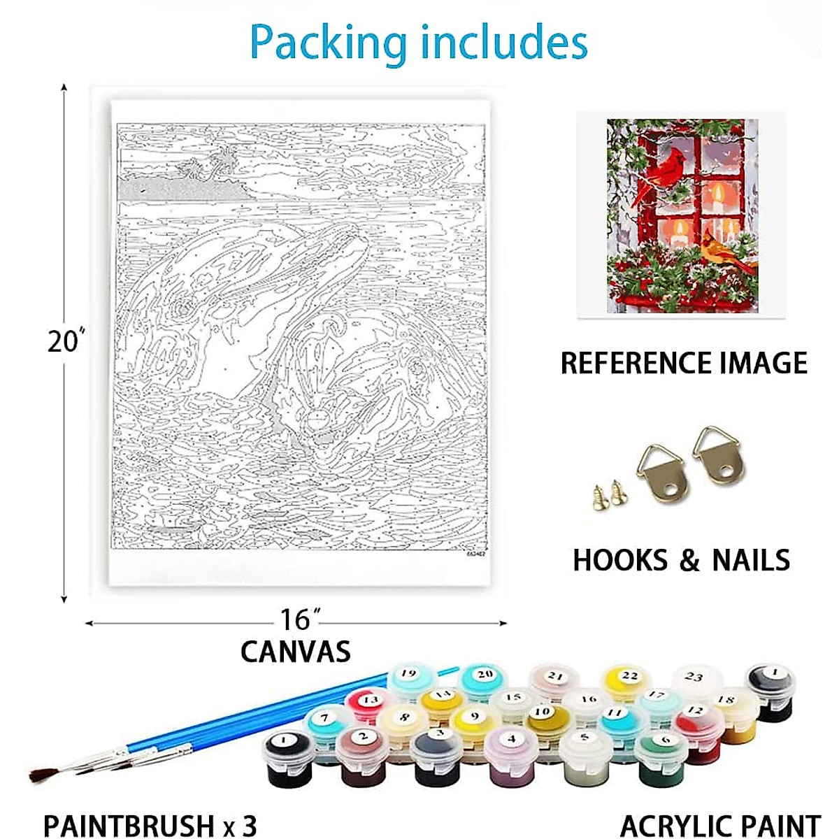 Eiazuiks Paint by Number for Adults. Christmas Paint by Numbers for Adults Beginner Drawing Paintwork with 3 Paintbrushes Paint Canvas Oil Painting Windowsill 16” x 20”