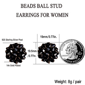 Stud Earrings for Women Black Crystal Flower Cluster Bohemian Sterling Silver Boho Statement Ball Beads