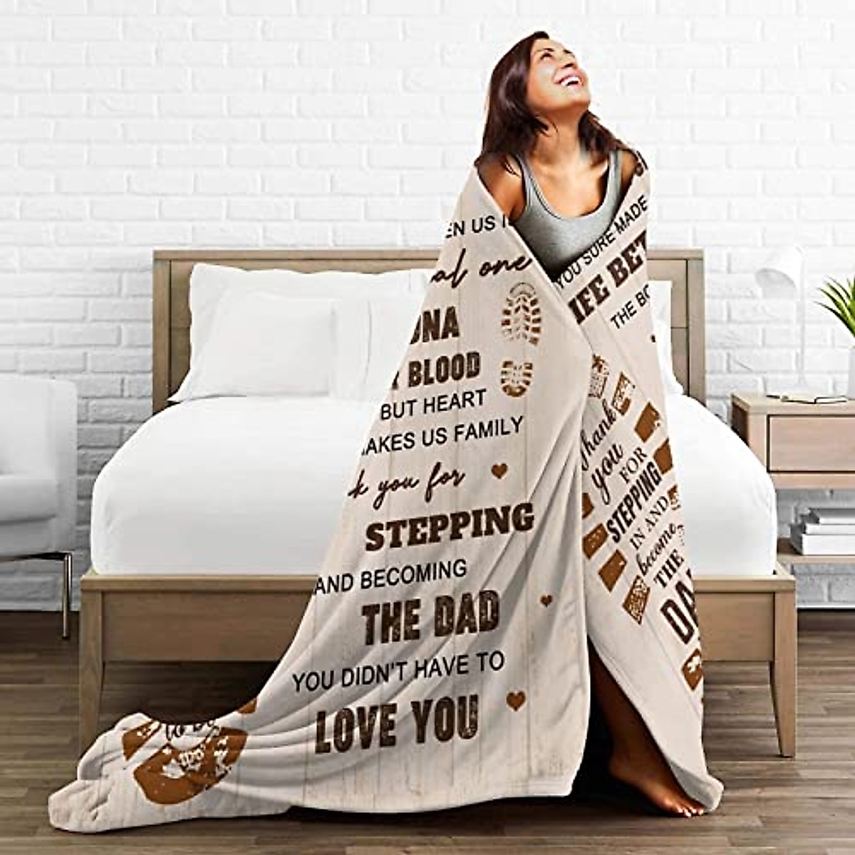 to My Bonus Dad Blanket, Stepdad Gifts from Daughter Son Soft Cozy Lightweight Throw Blanket 50"x60" Sofa Travel Couch for Fathers Day Birthday Christmas Thanksgiving Day