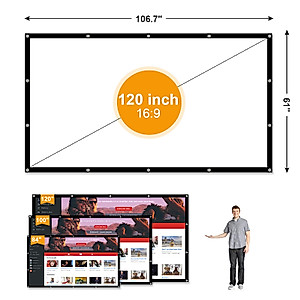 Azzuro 120 inch Projector Screen, Double Sided Washable Outdoor Projection Screens, 16:9 Foldable Anti-Crease Portable Projection Movies Screen for Camping Party, Home Theater, Office