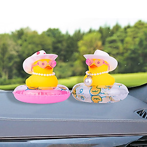 MuMyer Yellow Duck Car Ornaments Rubber Duck Car Dashboard Decorations with Mini Love Glasses Swim Ring Cowboy Hat Necklace for Car Dashboard Decoration(L1)