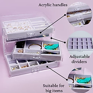 The TopCherry Big Acrylic Jewelry Organizer with 4 Drawers, Earrings Organizer, Clear Jewelry Box, Rings Necklaces Bracelets Display Case, Gift for Women