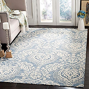 Safavieh Micro-Loop Collection Runner Rug - 2'3" x 7', Blue & Ivory, Handmade Damask Wool, Ideal for High Traffic Areas in Living Room, Bedroom (MLP512M)