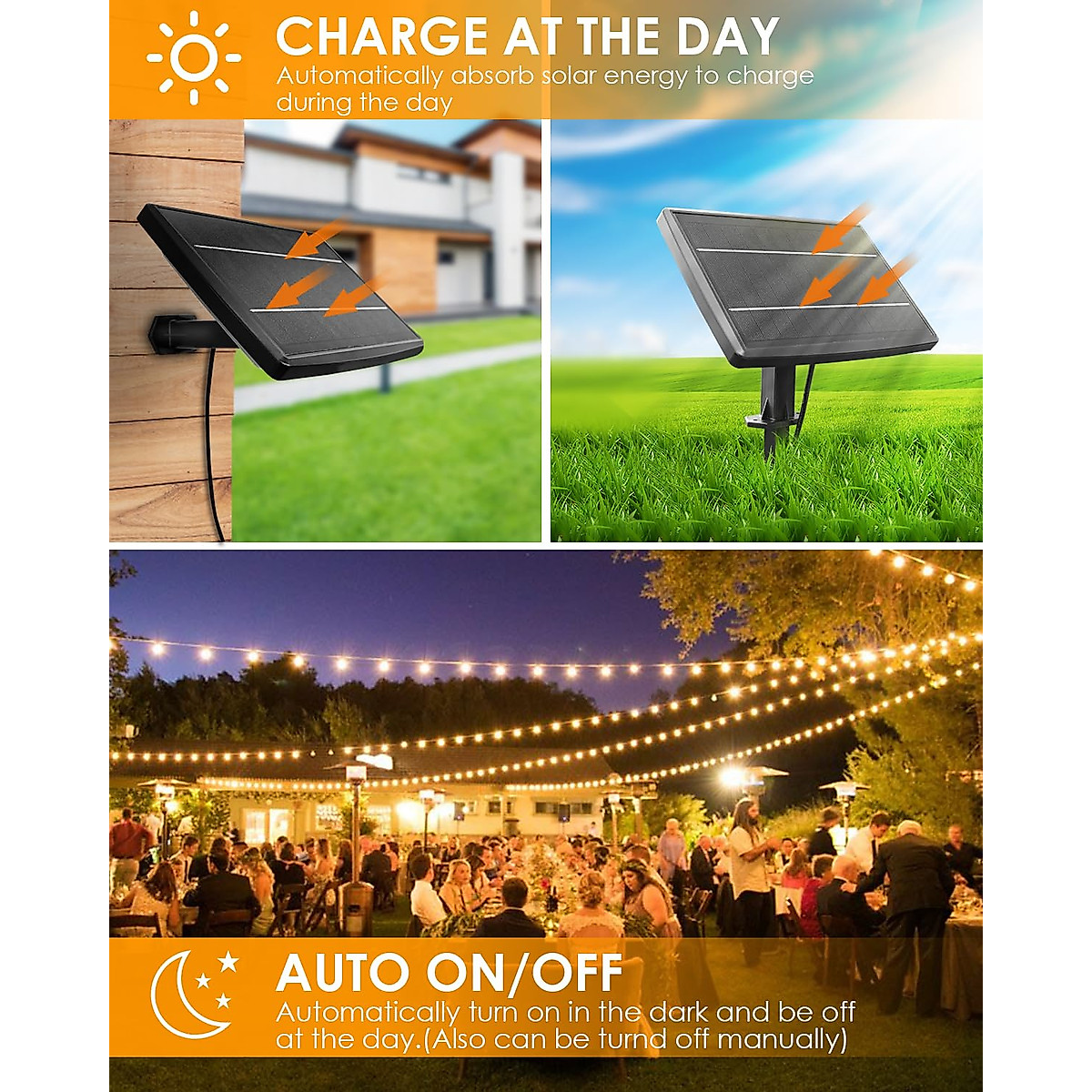 Svater Solar String Lights Outdoor, 100FT ST38 Patio Lights with 52 Shatterproof LED Bulbs(2 Spare), Waterproof Plastic Solar Powered Hanging Lights String for Outside Backyard, Garden, Pergola