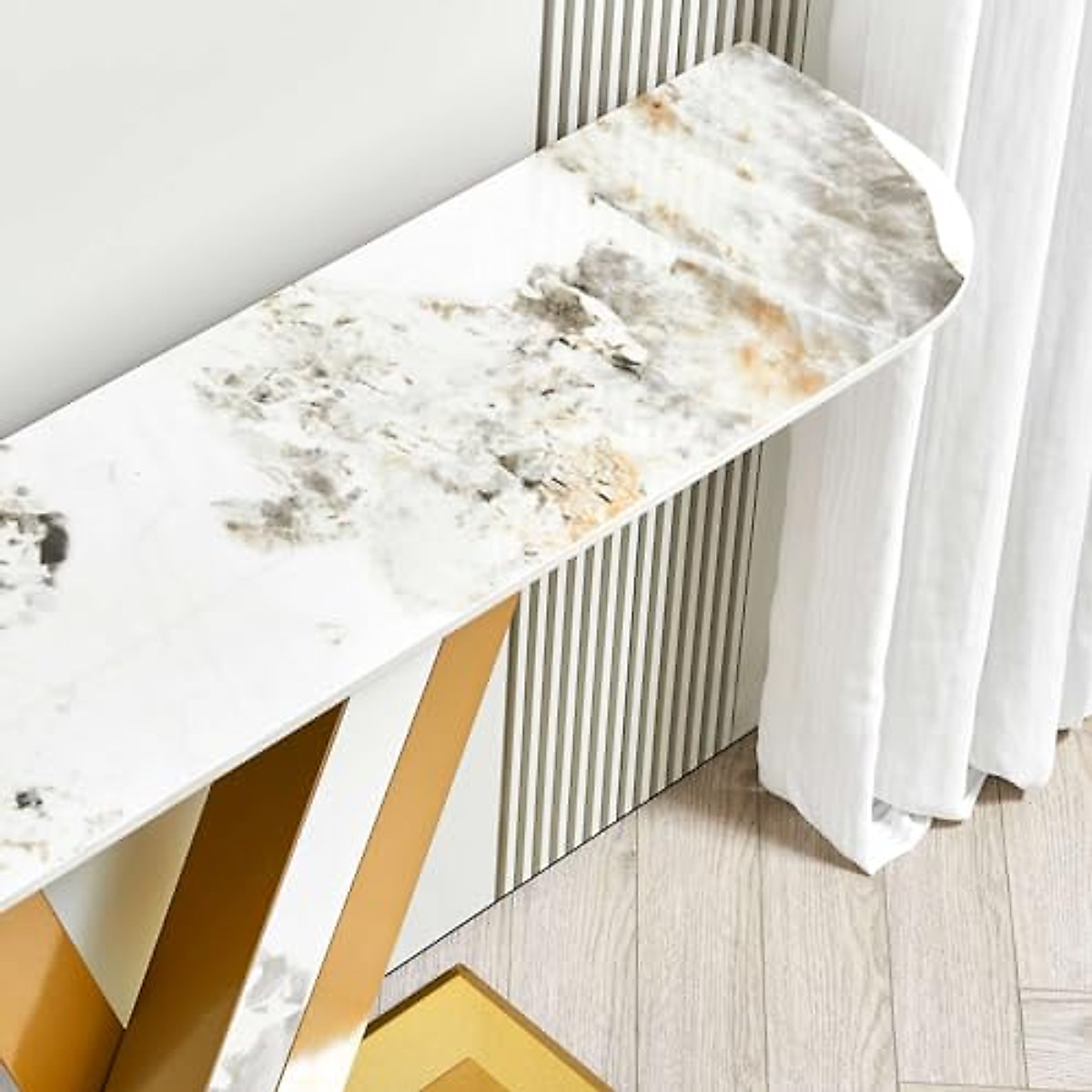 FRITHJILL 47.2" Modern Console Table with Metal Frame, Adjustable Foot Pads, and Sintered Stone Top for Entryway, Hallway, Living Room, and Office, Gold