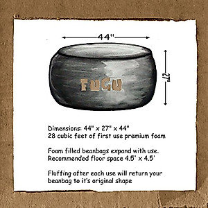 FUGU Bean Bag Chair, Premium Foam Filled 4 XL, Protective Liner Plus Removable Machine Wash Grey Cover