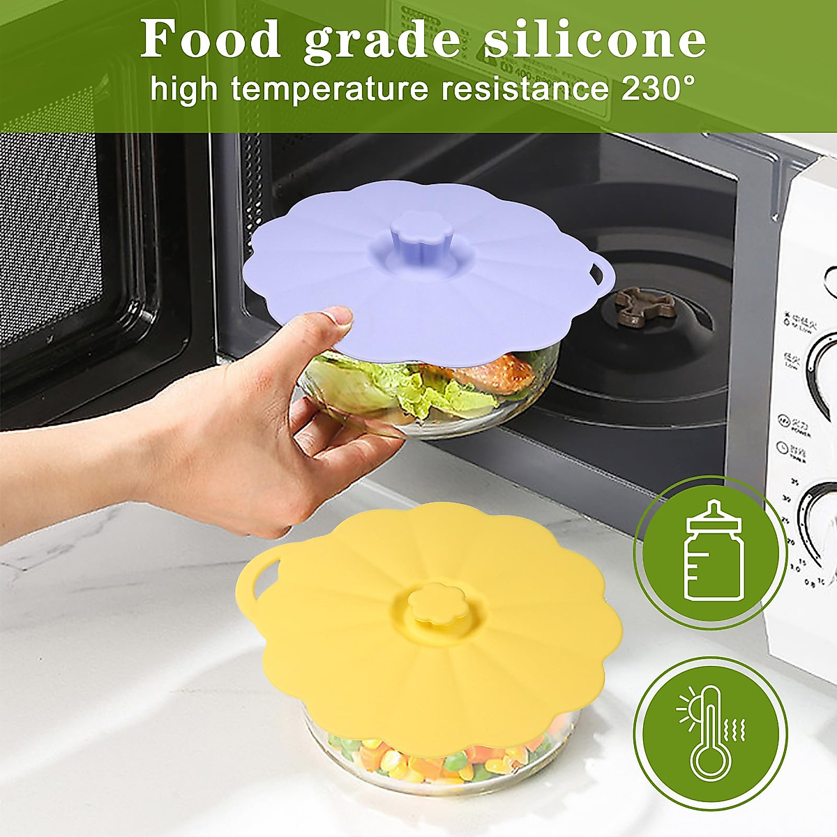 ZNWSRY 5 Pack Silicone Lids,Silicone Food Lids for Cups, Bowls, Plates, Pots, Pans.Silicone stretch lids and food covers