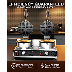 PYY Double Waffle Maker Commercial Waffle Machine Large Stainless Steel Waffle Oven PancakeSilver Non-stick Electric Chaffle Maker for Restaurant Party Food Stall