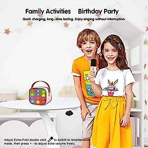 YLL Kids Karaoke Machine, Portable Bluetooth Speaker with Wireless Microphone for Adults, Karaoke Toys Gifts for Girls Ages 4, 5, 6, 7, 8, 9, 10, 12 +Year Old Birthday Party (Pink)