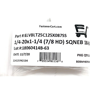 (10) 1/4-20x1-1/4 Stainless Steel Elevator Bolt Square Neck (7/8 Diameter Head) 18-8