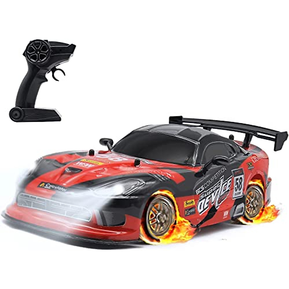 Fistone RC Drift Racing Cars, 1/16 4WD 2.4G Remote Control High Speed Racing Vehicle with 4 Spare Speed Tires Hobby Toys for Boys Kids and Adults
