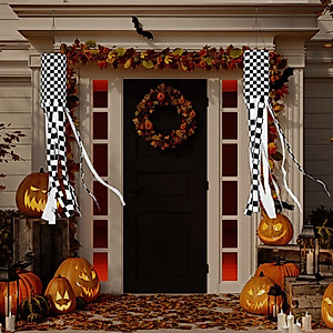 Halloween Windsock Garden Décor - Lighted 40 Inch With Lights - Fast Drying And Lightweight Christmas Holiday Without Light Black And White Checkered