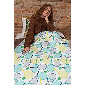Tennis Rackets and Balls Soft Throw Blanket All Season Microplush Warm Blankets Lightweight Tufted Fuzzy Flannel Fleece Throws Blanket for Bed Sofa Couch 60"x50"