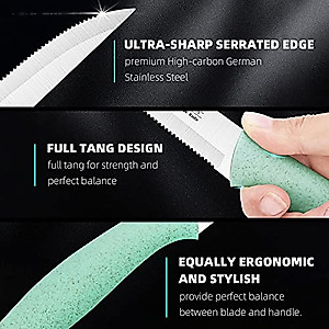 Slege 8pcs Steak Knife Set, Stainless Steel Knives with Extre-light Straw Handle, Serrated