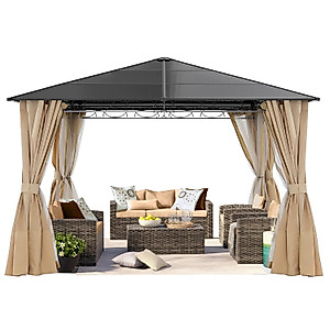 10x10 Hardtop Patio Gazebo with Curtains and Netting by ABCCANOPY