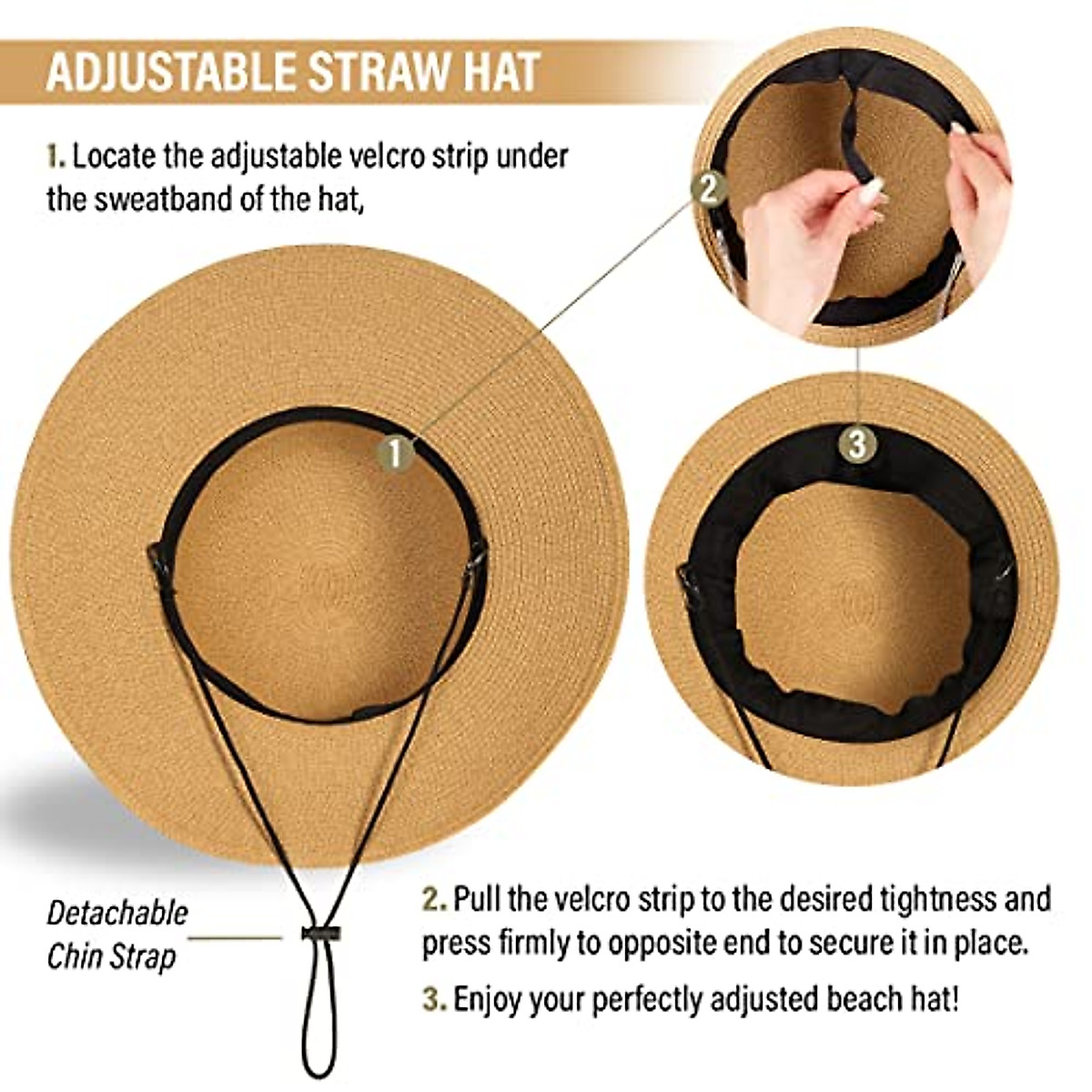 Funcredible Beach Hats for Women - Panama Straw Sun Hat with Heart Shape Glasses - Summer Fedora Roll Up Packable Travel Hat UV Protection UPF 50+ (Khaki)