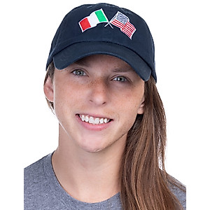 Ann Arbor T-shirt Co. Italian American Flag Hat - Italy USA Friendship, Italiano Italia America Baseball Dad Hat for Men Women - (Navy)