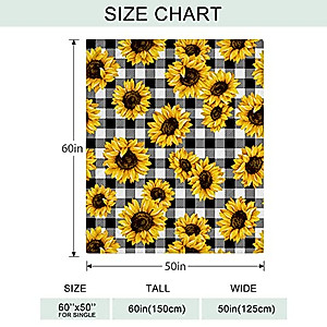 Reunbmq Super Soft Flannel Fleece Throw Blanket, Lightweight Sherpa Blankets Comfortable Bed Throws 3D Printed Blanket for Couch/Chair/Sofa/Bed/Dorm/Bedroom/Home (Sunflower Buffalo Plaid)