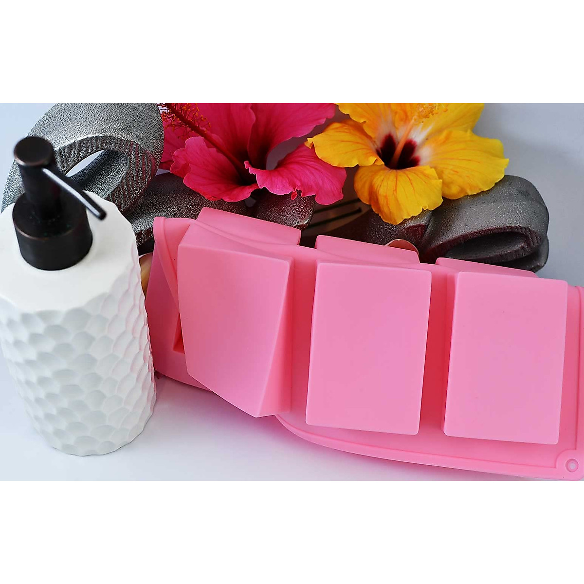 2PC Rectangular Oven Safe Silicone mold 6 Right-Sized Cavity multipurpose Tray for homemade Candle Crafting, Portion Chocolate/Lemon Bar, Ice Cube, Easy-Release, BPA-Free Food-Grade Dishwasher Safe