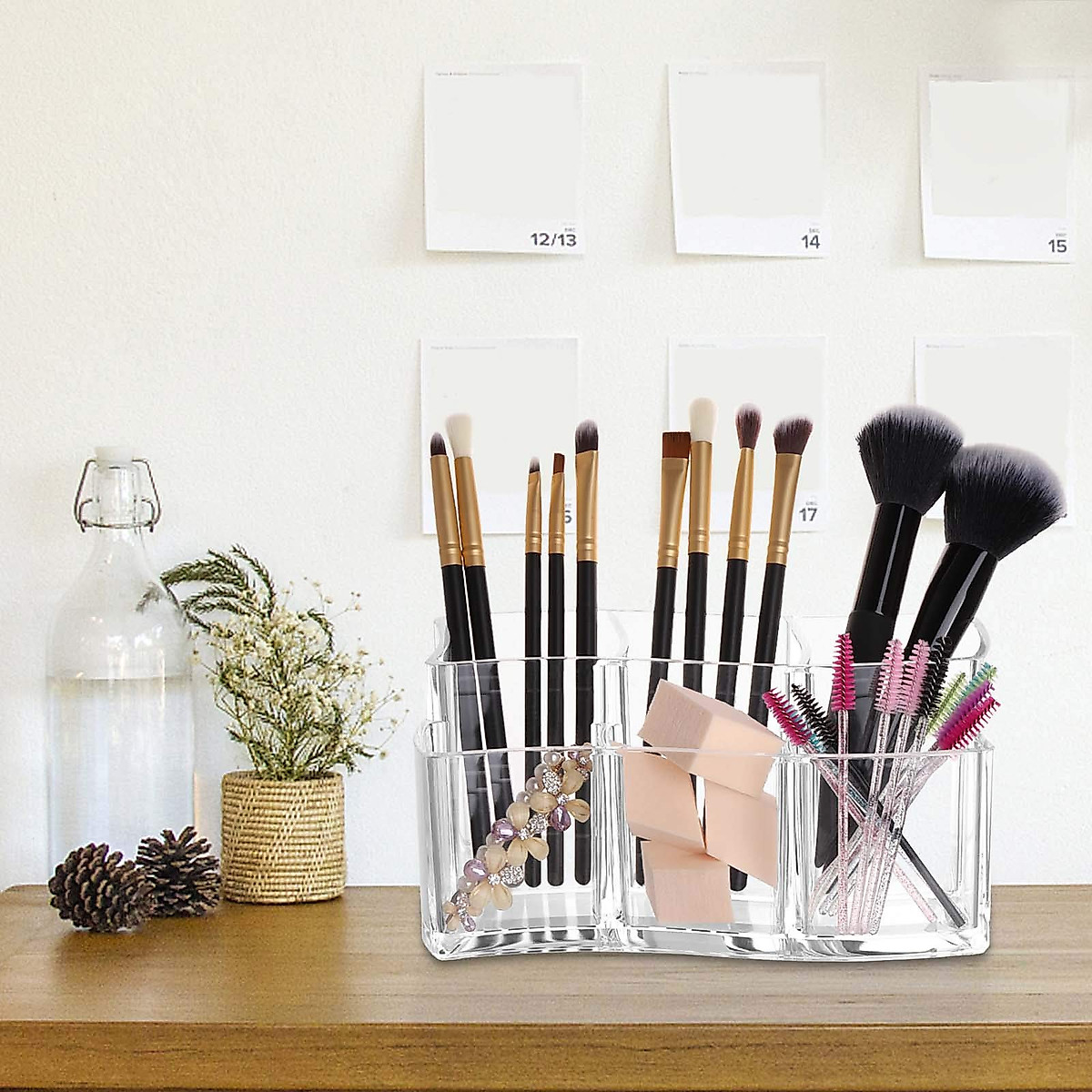 Tbestmax 6 Slot Acrylic Makeup Brushes Holder Organizer, Clear Eyebrow Pen Container Cosmetics Storage