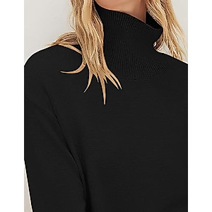 ZESICA Women's Turtleneck Sweaters Fall Winter Long Sleeve Oversized Split Hem Knitted Pullover Jumper Sweater Tops,Black,Large