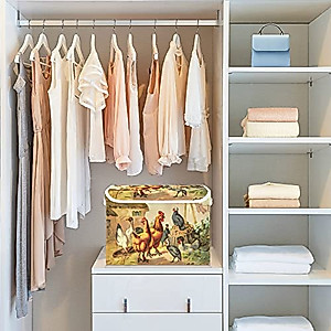 Kigai Rooster Lidded Home Storage Bins, Foldable Storage Basket with Double Handle, Flip-Top Storage Box for Toys Clothes Documents
