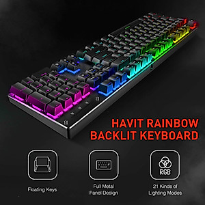 havit Havit Mechanical Gaming Keyboard and Mouse Combo Blue Switch 104 Keys Rainbow Backlit Keyboards, 4800 Dots Per Inch 7 Button Mouse Wired for PC Gamer Computer Laptop (Black) (Renewed)