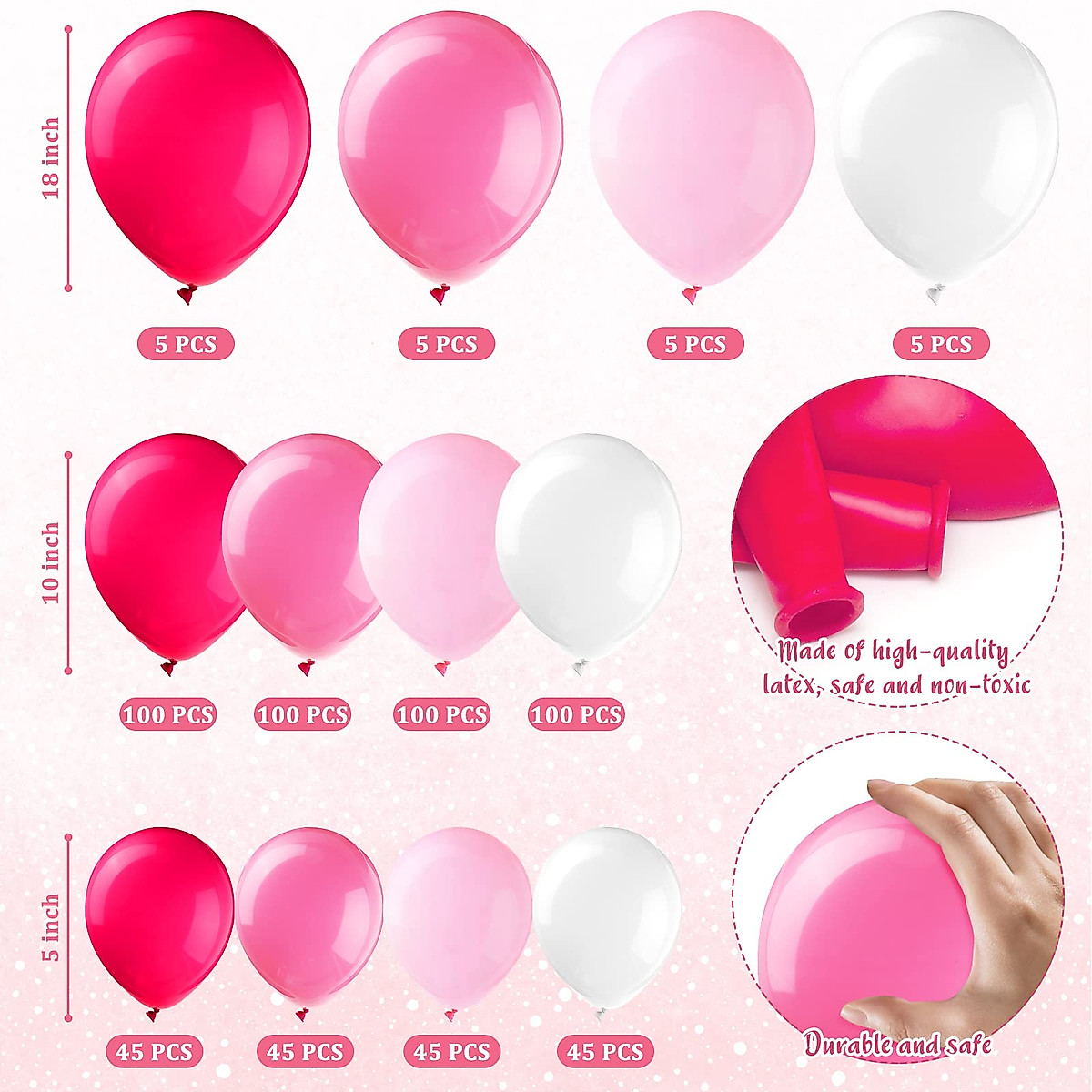 600 Pcs Pink Balloons Different Sizes Latex Balloons 18/10/ 5 Inch Gradient Pink and White Balloons DIY Balloon Arch Garland Kit for Wedding Bridal Shower Engagement Party