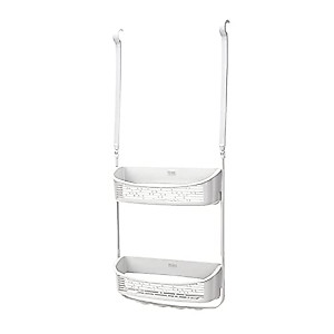 BLACK+DECKER 2-Way Convertible Hanging Anti-Swing Shower Caddy, 2 Way Adjustable Arm, Over The Door, Loofah & Razor Hooks, Storage & Organization, Large and Small Bottles and More, White
