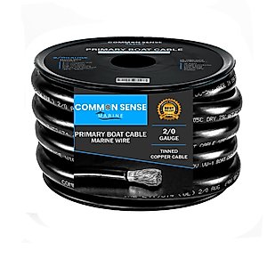 2/0 Gauge Primary Boat Cable - 20 ft Marine Grade Wire Tinned Oxygen-Free Copper - 2/0 AWG UL 1426 Standard PVC Wire for Boat, Automotive, Speakers, Camper & Trailers