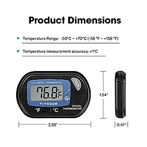 VIVOSUN 1-Pack LCD Digital Aquarium Thermometer Fish Tank Water Terrarium Temperature with Suction Cup for Turtle