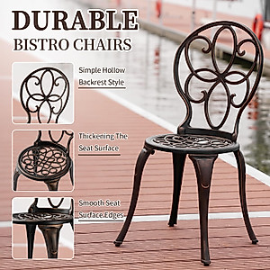 PATIO-IN 3 Piece Outdoor Bistro Set, Cast Aluminum Bistro Table and Chairs Set, Weather Resistant Patio Metal Bistro Sets, Patio Table Set with 1.97" Umbrella Hole for Balcony Backyard Garden