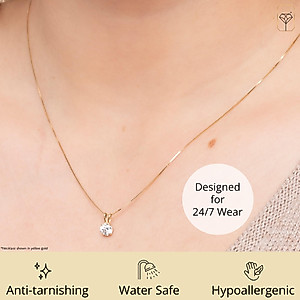 MAX + STONE 14k Yellow Gold 6.5mm Round Solitaire Cubic Zirconia Pendant Necklace for Women with 18 Inch Box Chain