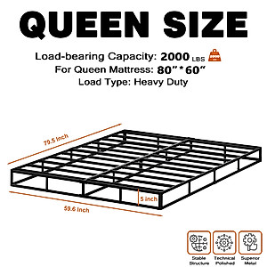 RmagineX Box Spring for Queen Bed 5 Inch Profile Queen Box Spring Heavy Duty Metal Queen Size Box Spring Mattress Foundation Sturdy Queen Box Springs for Bed Frame Platform Noisy Free (5 Inch, Queen)