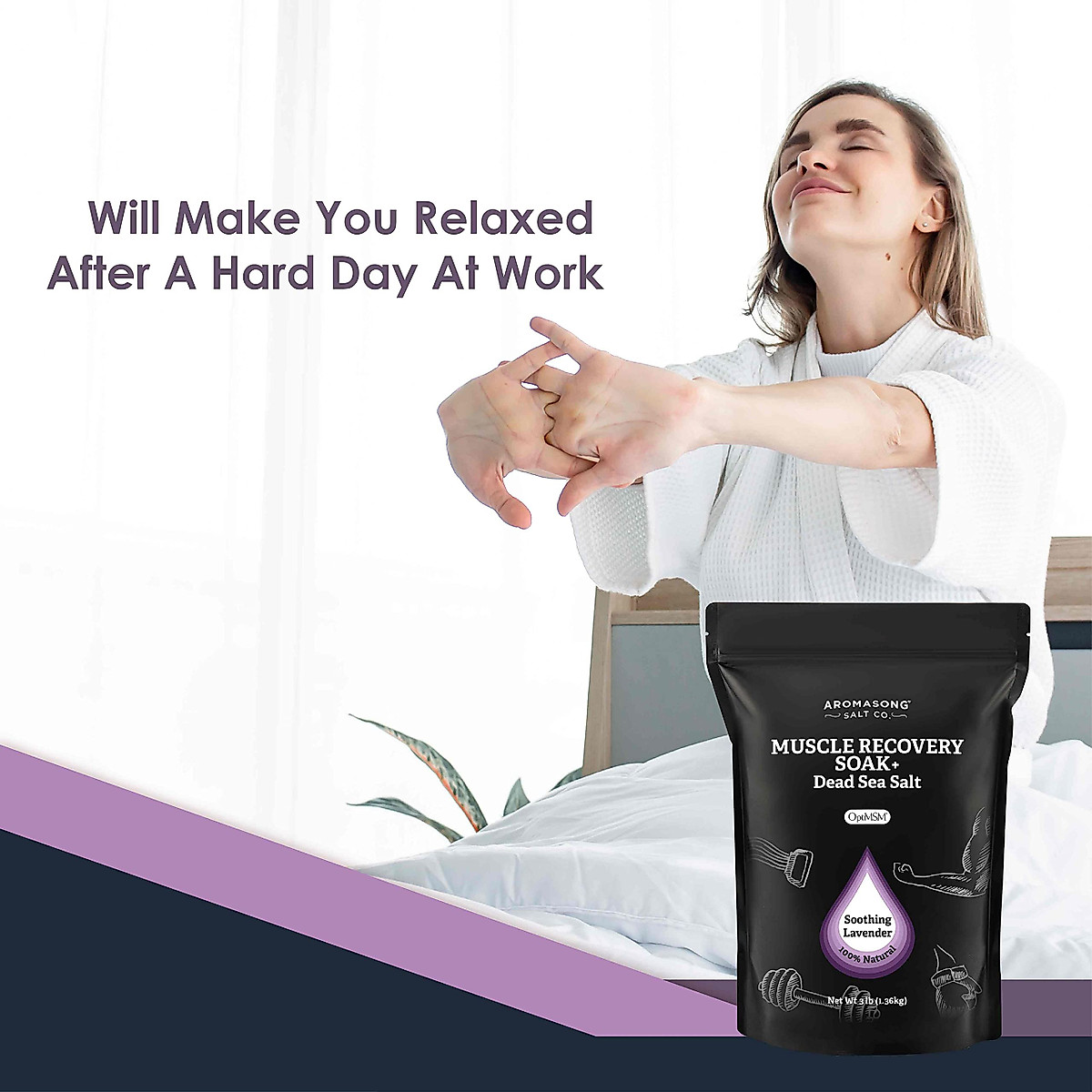 Aromasong Muscle Recovery Bath Soak with Dead Sea Salt, OptiMSM, Magnesium Flakes & Essential Oils for Post Workout Soreness - Made in USA - 14 oz. Bag Bath Salt for Pain Relief.