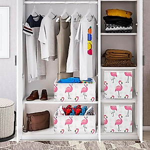 Pink Flamingo Cube Storage Bin Collapsible Storage Cubes Fabric Closet Organizer Bins Storage Basket Box for Clothes Room Home Shelves Office Toys Nursery Square 1 Pcak