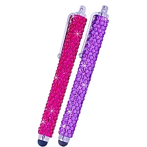 Eco-Fused Universal Bling Stylus Pens - 2 Long Gem Covered Stylus Pens - for All Capacitive Touchscreen Devices - iPad, iPhone, Samsung Phones, All Android Phones, Tablets and More