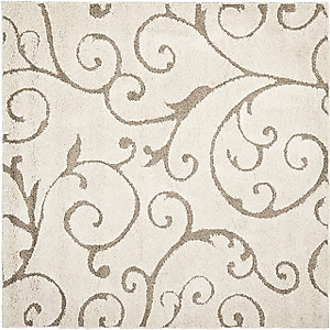 SAFAVIEH Florida Shag Collection Area Rug - 9' Square, Cream & Beige, Scroll Design, Non-Shedding & Easy Care, 1.2-inch Thick Ideal for High Traffic Areas in Living Room, Bedroom (SG455-1113)