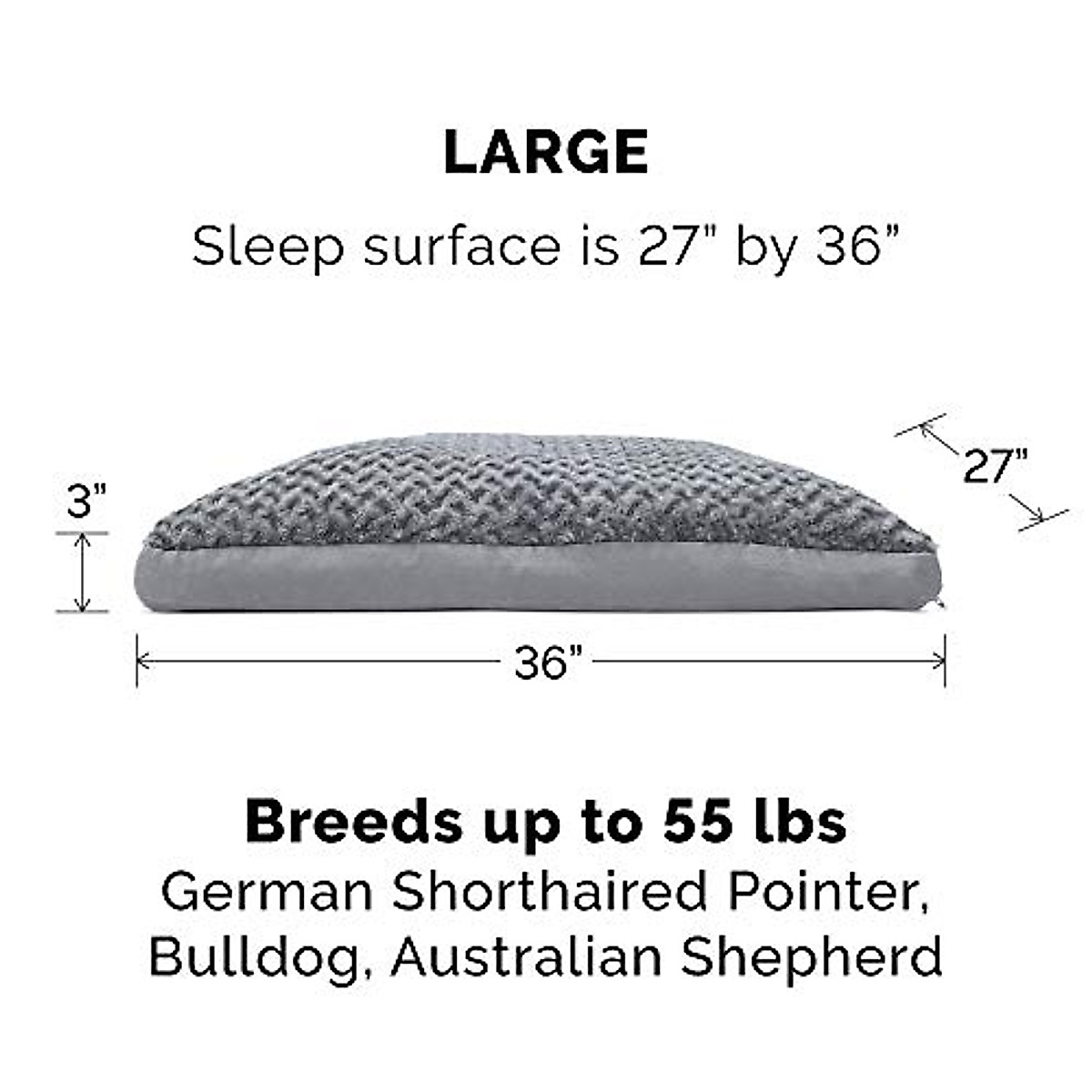 Furhaven Large Pillow Dog Bed Ultra Plush Faux Fur & Suede Mattress w/ Removable Washable Cover - Gray, Large