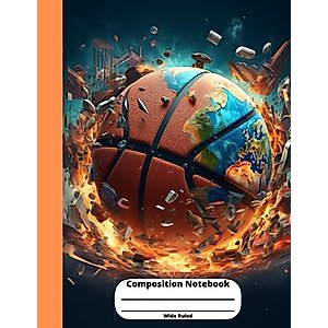 Composition Notebook Wide Ruled: Basketball Earth notebook wide ruled for school kids