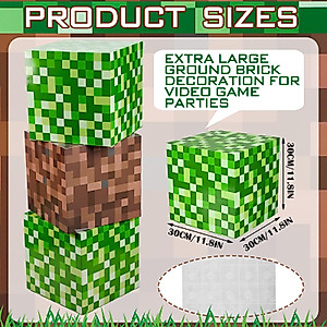 Outus 6 Pcs Large Pixel Mine Party Boxes 11.8 Inch Halloween Trunk or Treat Car Decoration Pixel Miner Video Gaming Box Pixelated Party Favor Vintage Grass Green Brown Birthday Centerpieces Xmas