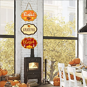 SPIPHY Thanksgiving Welcome Sign, Wooden Blessed Door Sign Fall Hanging Decoration for Home Farmhouse Harvest Thanksgiving Decor