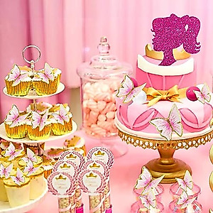 MEMOVAN Hot Pink Girl Cake Toppers 27pcs Pink Ball Butterfly Cake Decoration Girl Theme Cake Decoration for Boho Girl Hot Pink Princess Theme Wedding Baby Shower Birthday Party Supplies