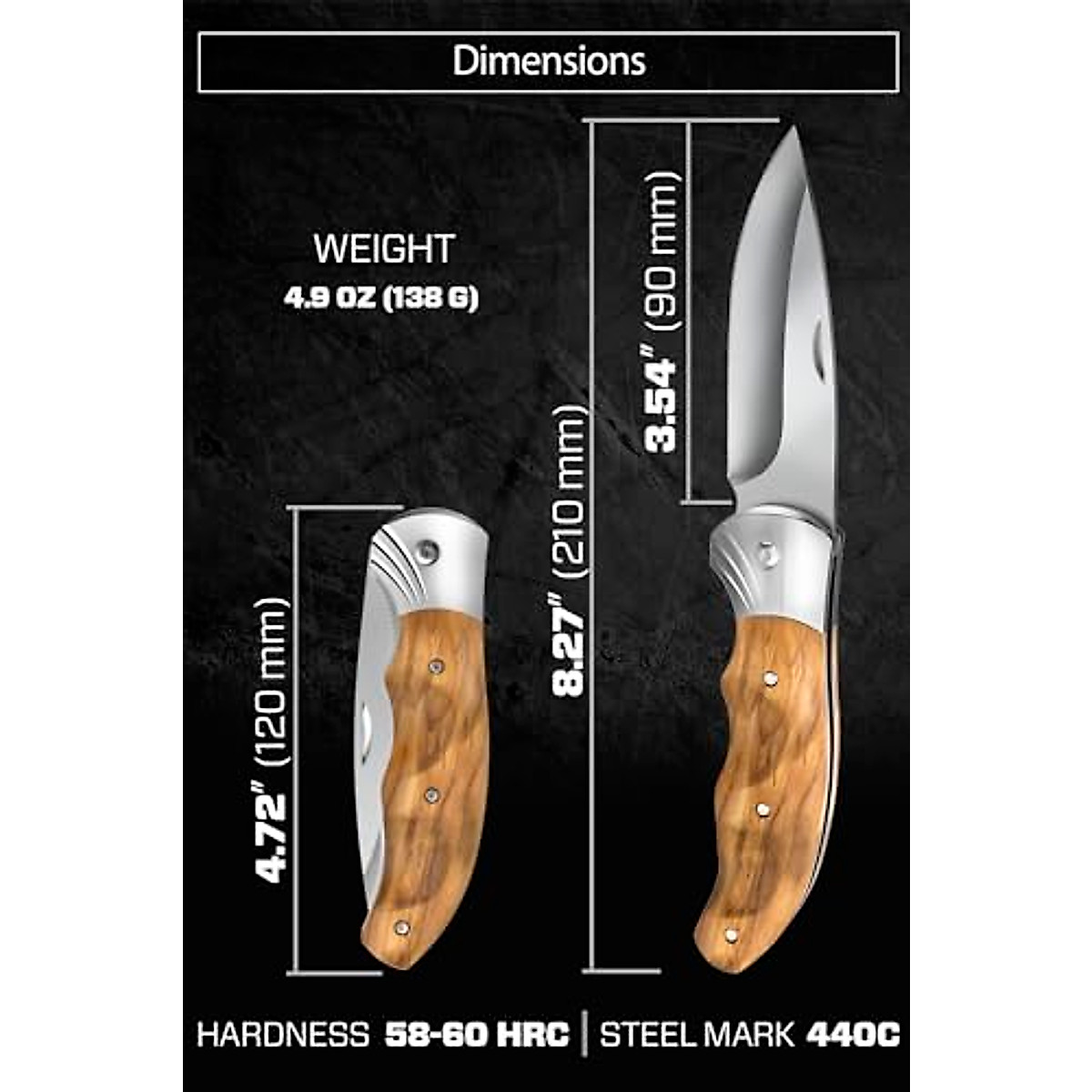 Grand Way Pocket Knife for Men with Wood Handle, Liner lock - Folding Sharp Blade 3.54" - Cool Knives for Camping EDC - Gifts for Dad Him - 6651