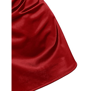 ZAFUL Women's Satin Sleeveless Spaghetti Strap Mini Dress Sexy Slip Cowl Neck Silky Cocktail Party Dresses(Red, S)